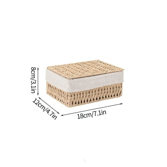 Fabric Storage Basket With Lid Desktop Woven Storage Basket Stackable ...