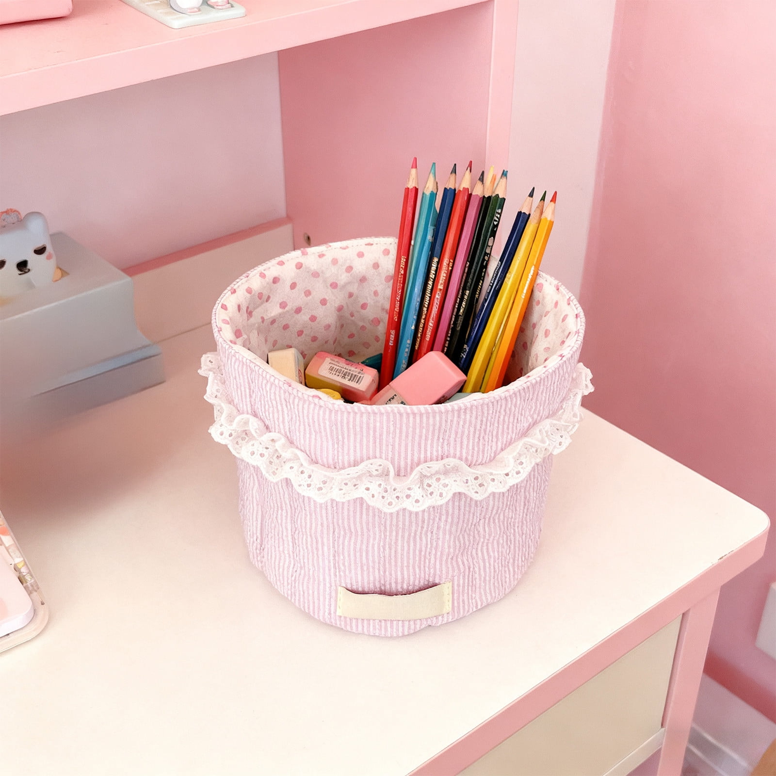 Fabric Storage Baskets for Desktop, Cloth Cylindrical Snack and Item ...