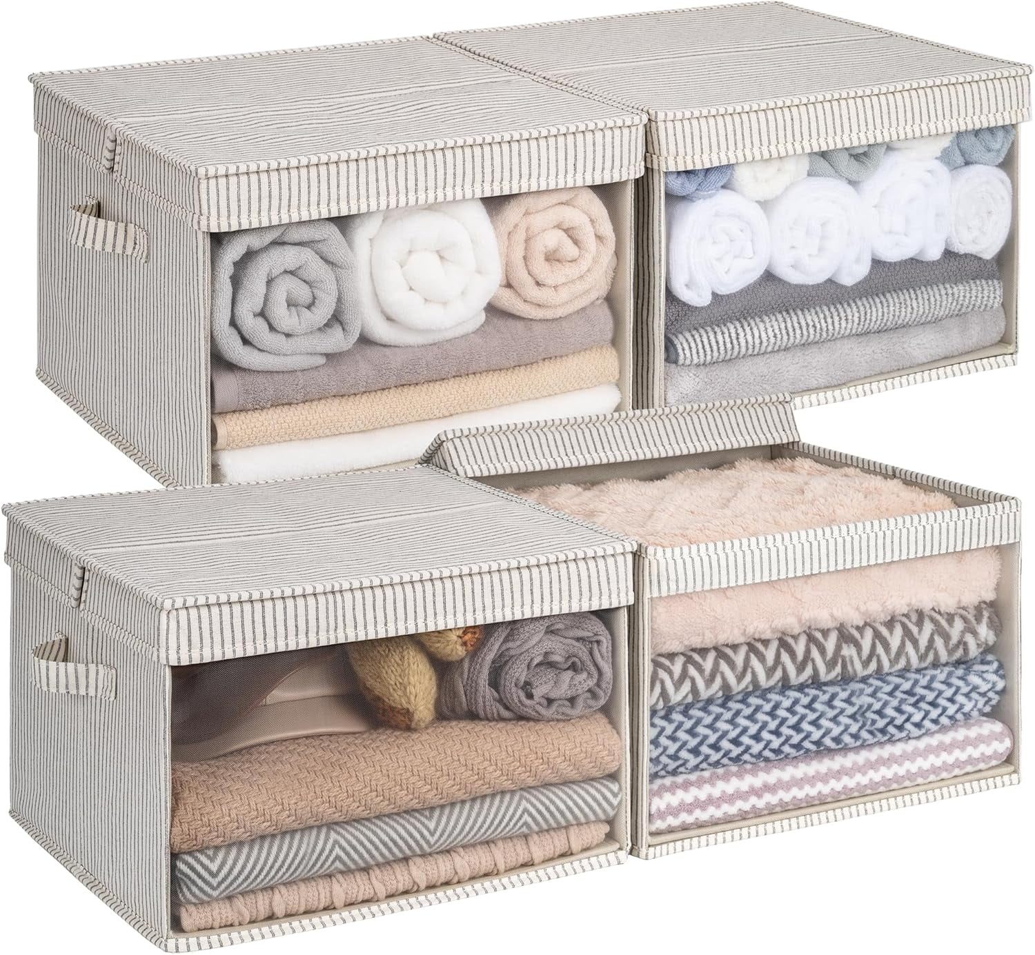 Fabric Storage Bins, Basket with Lid, Collapsible Container with Clear ...