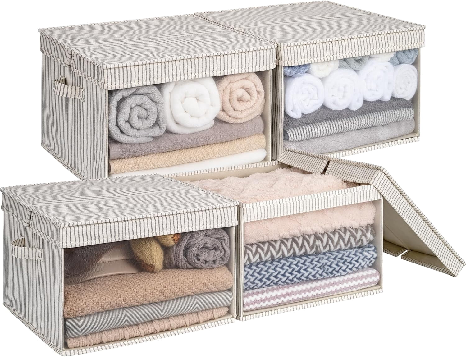 Fabric Storage Bins, Basket with Lid, Collapsible Container with Clear ...