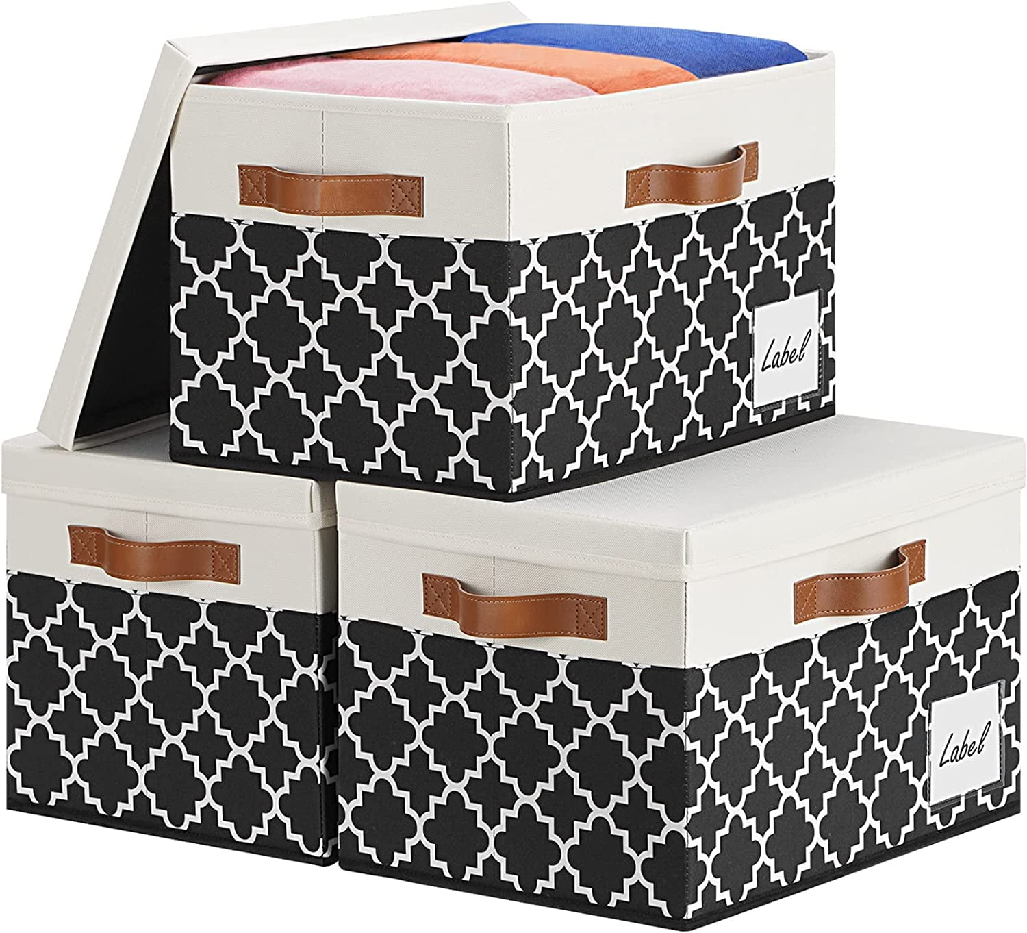 Fabric Storage Bins with Lids 3 Pack, Foldable Fabric Storage Boxes ...