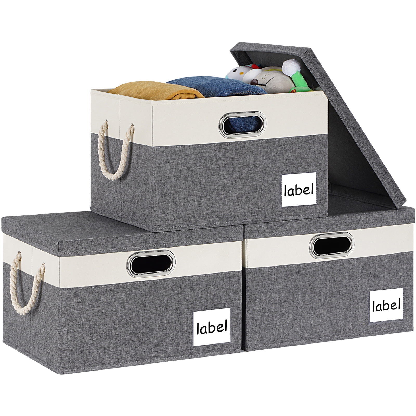 Fabric Storage Bins with Lids, Large Foldable Storage Boxes with Lids ...