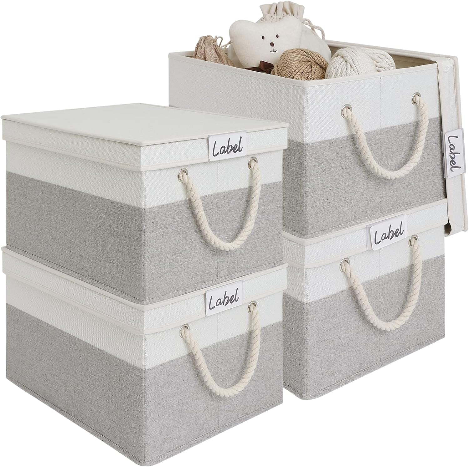 Fabric Storage Bins with Lids for Organizing, Foldable Closet Storage ...