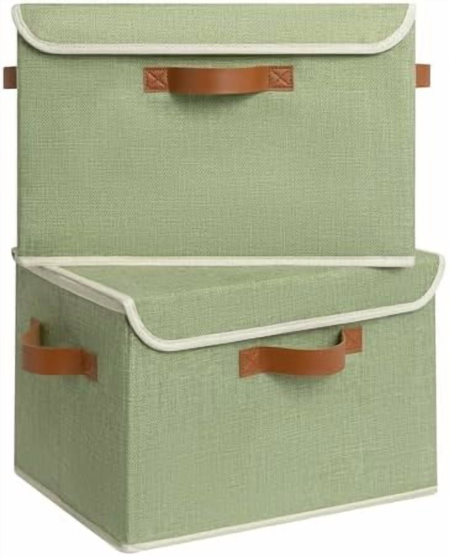 Fabric Storage Bins with Lids, Decorative Storage Boxes with PU Handles ...