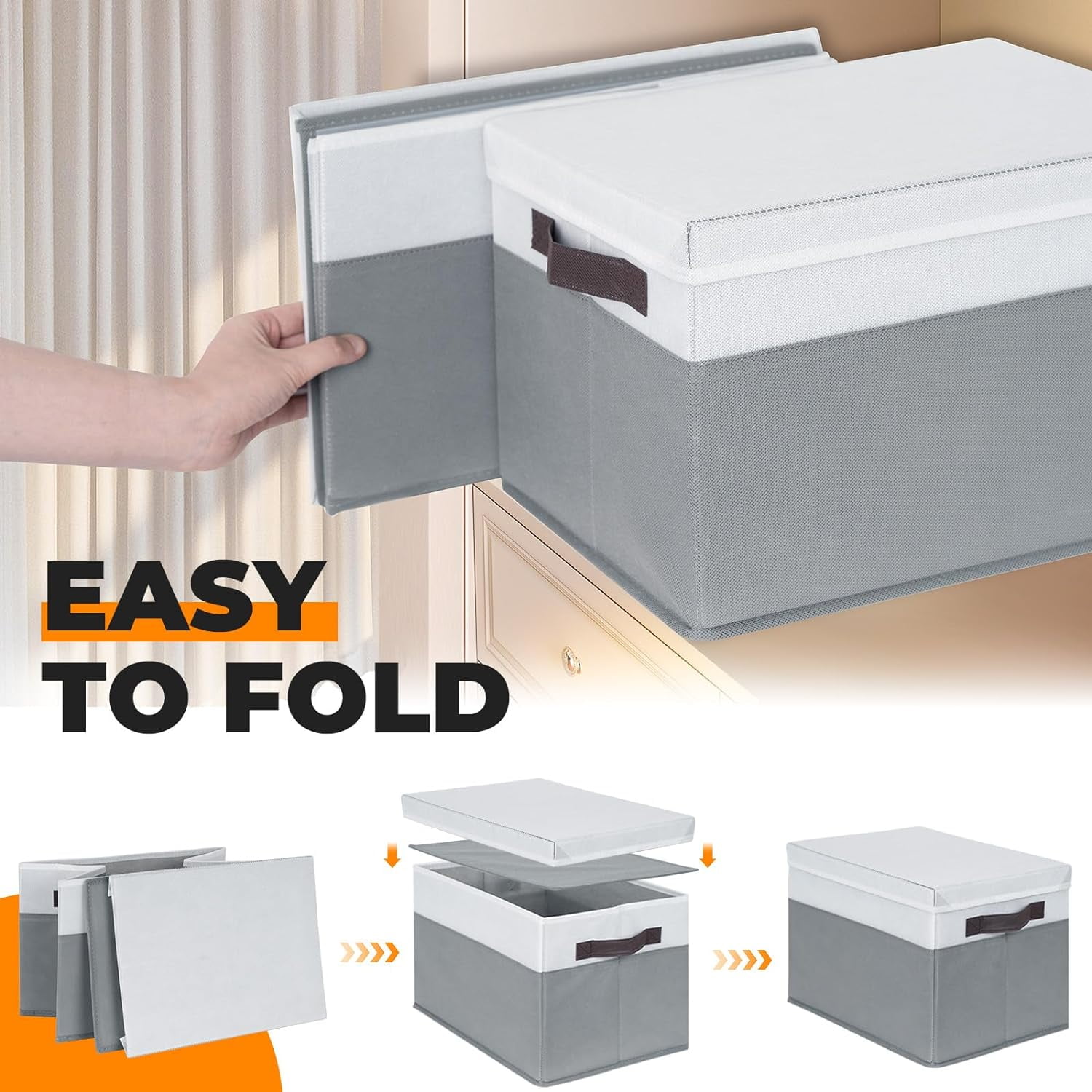 Fabric Storage Bins with Lids, Stackable Closet Organizer Baskets Cost ...