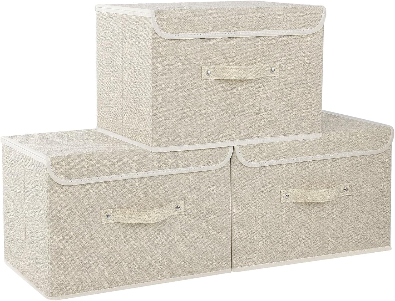 Fabric Storage Boxes, Cube Baskets with Flip-Top Lid and Handles, Bins ...