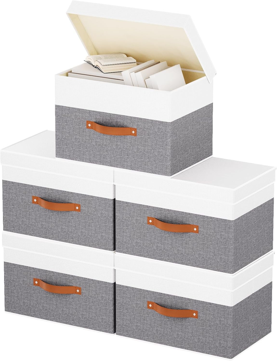 Fabric Storage Boxes with Lids, Linen Foldable Cloth Baskets, Closet ...