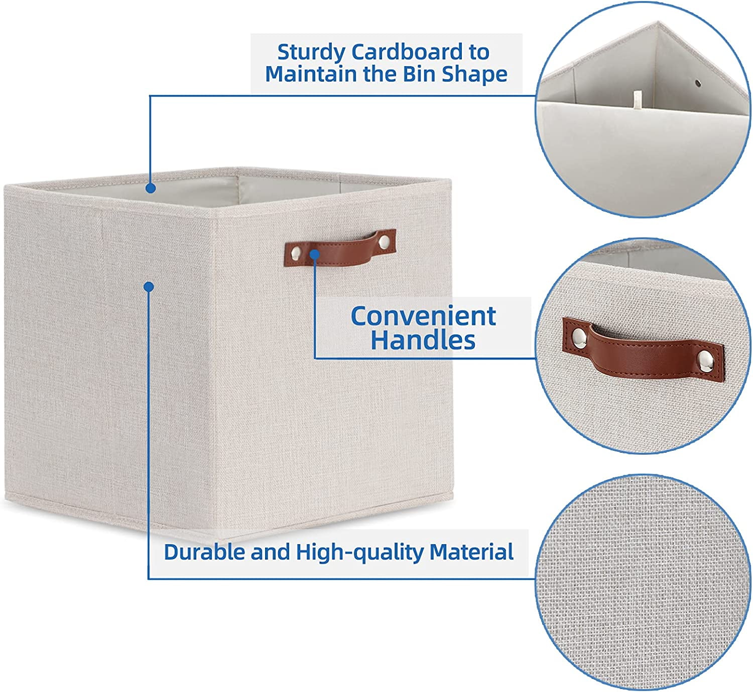 Fabric Storage Cubes Storage Bins with Dual Leather Handles 4 Pack Cube ...