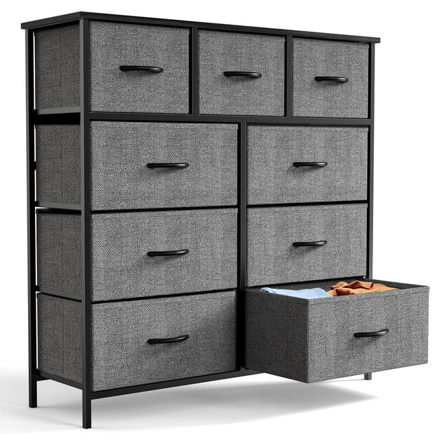 Sturdy Large Fabric Storage Dresser, 9 Drawers, Steel Frame and Wooden ...