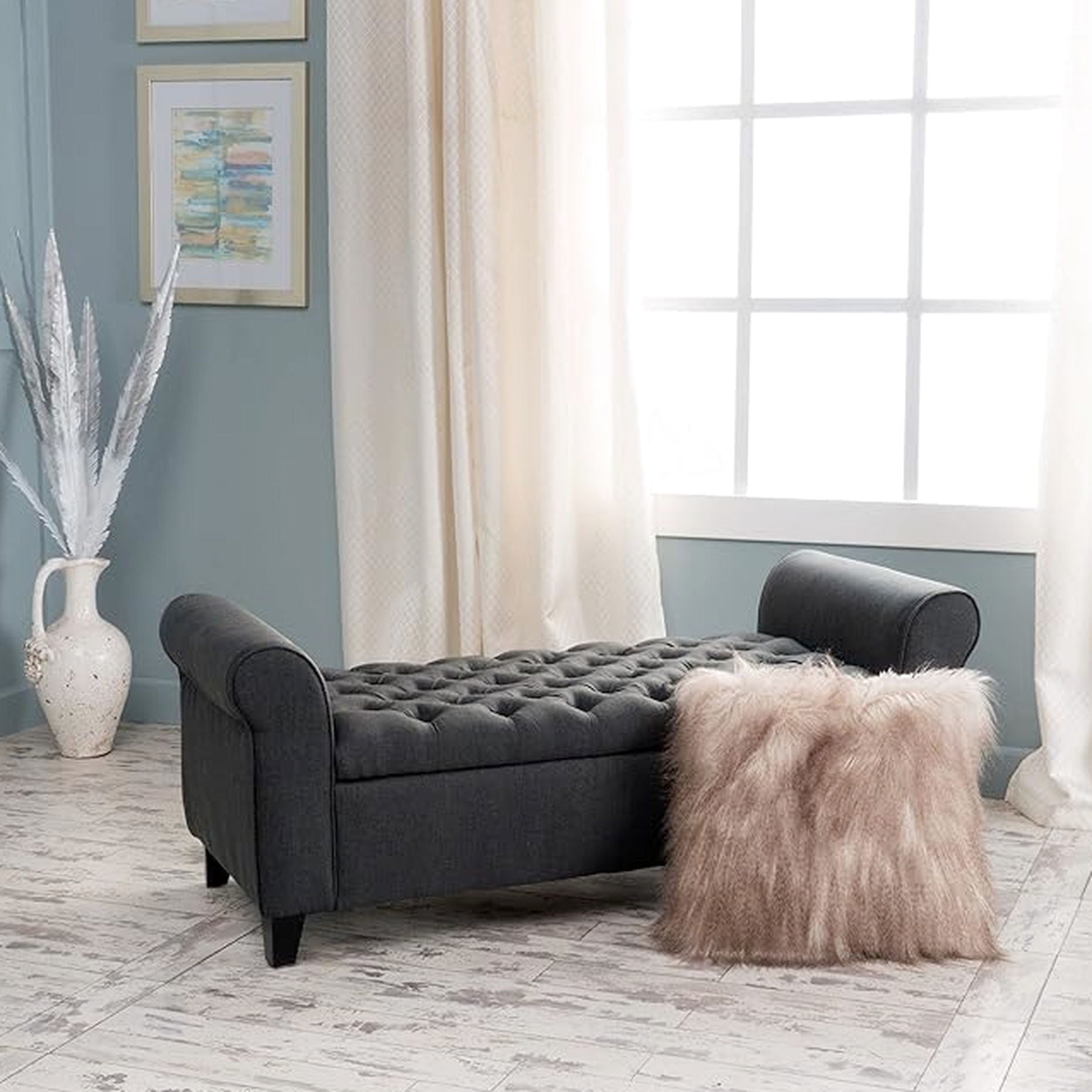 Fabric Storage Ottoman+Contemporary Design with Button Tufting and ...