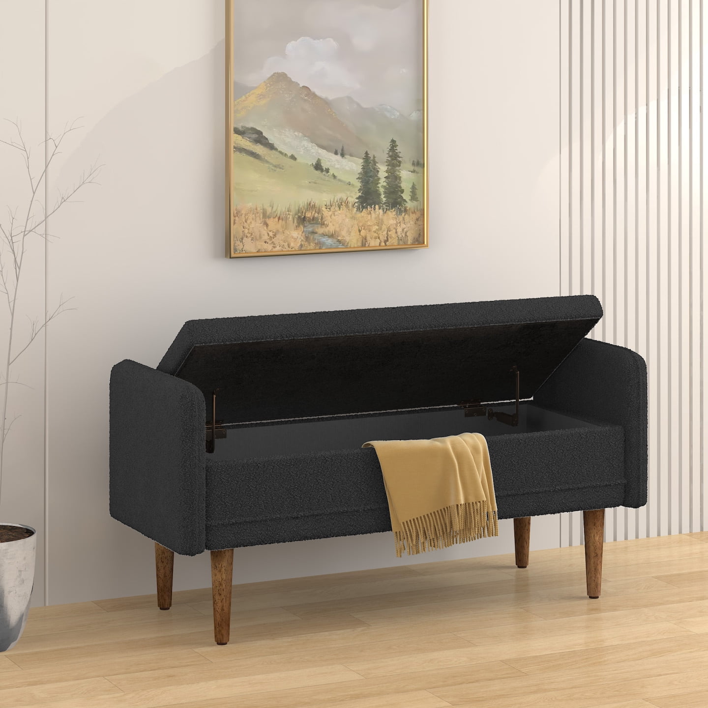 Fabric Storage Stool, Storage Bench with Solid Wood Legs & Anti-slip ...