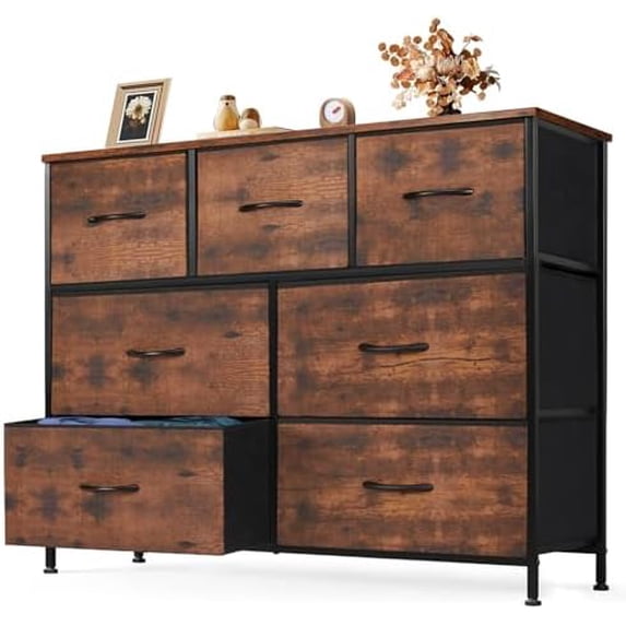 Fabric Storage Tower Dresser with 7 Drawers TV Stand Organizer Sturdy ...