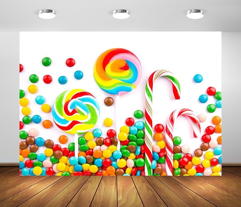 Fabric Sweets Backdrop Candy Lollipops Candy Canes Colorful Candies ...