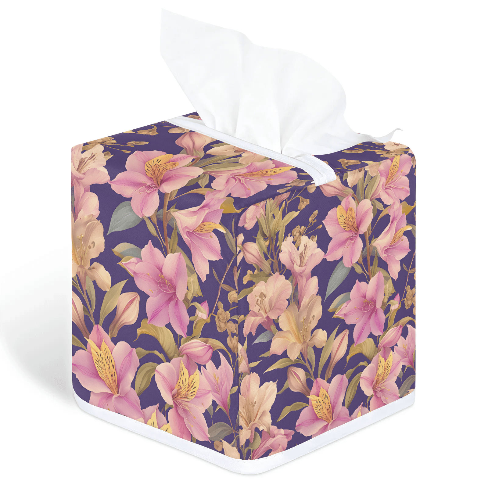 Fabric Tissue Box Cover, Pink Floral Tissue Holder Slipcover, Slips ...