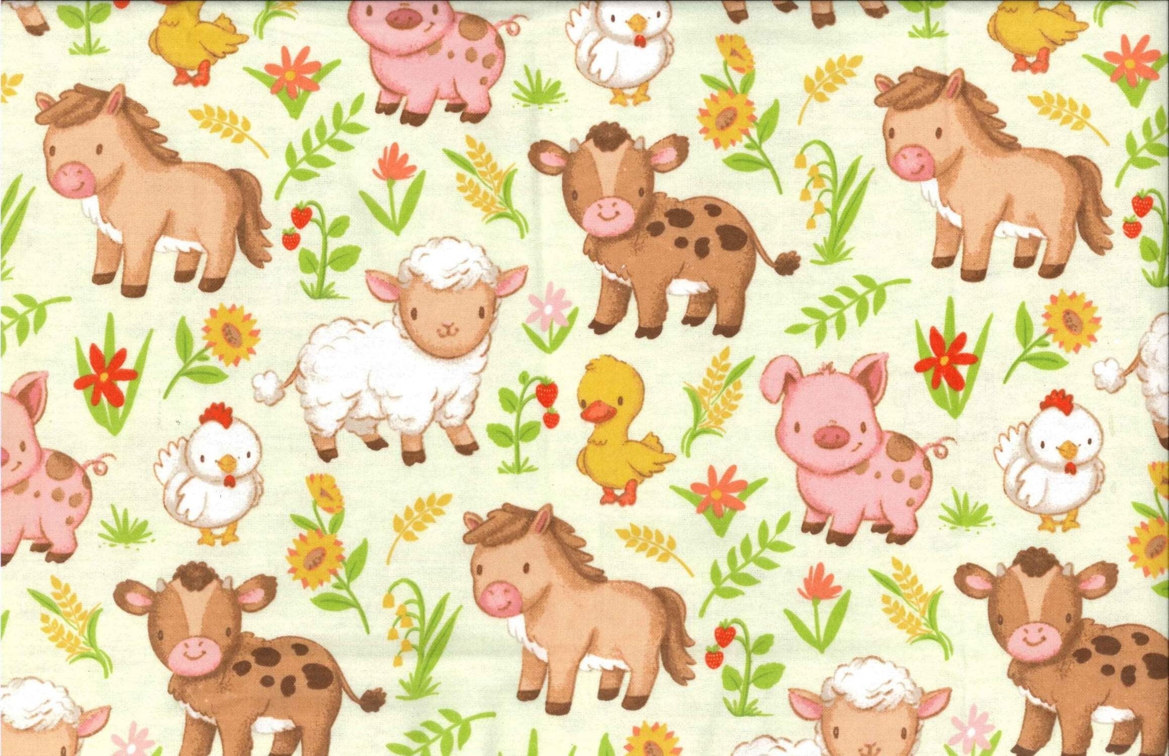 Fabric Traditions Flannel Farm Babies Grazing on Green Nursery Fabric ...