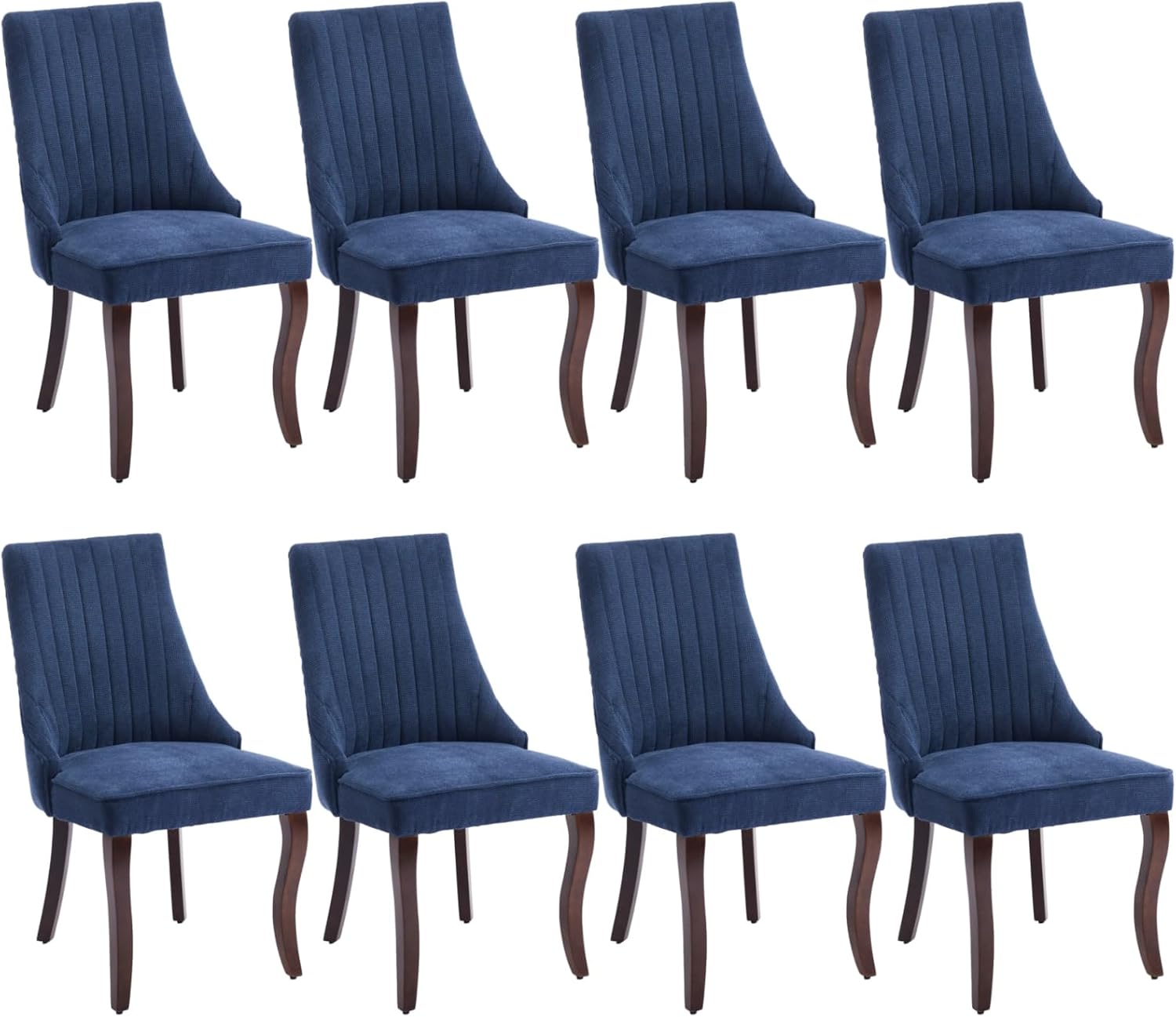 Fabric Upholstered Dining Chairs with Curved Solid Wood Legs, Channel ...