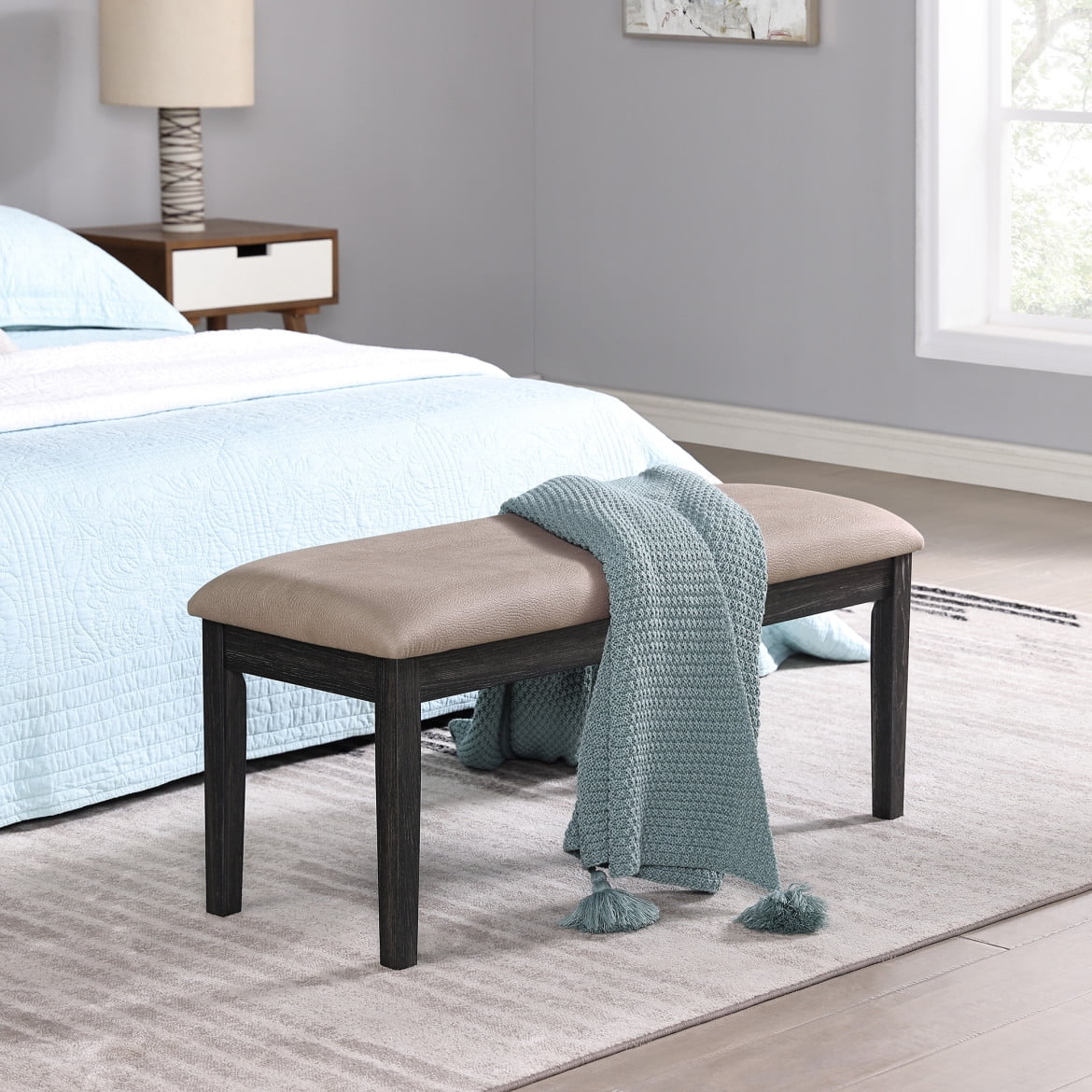 Fabric Upholstered Entryway Bench with Solid Wood, Bedroom Bench for ...