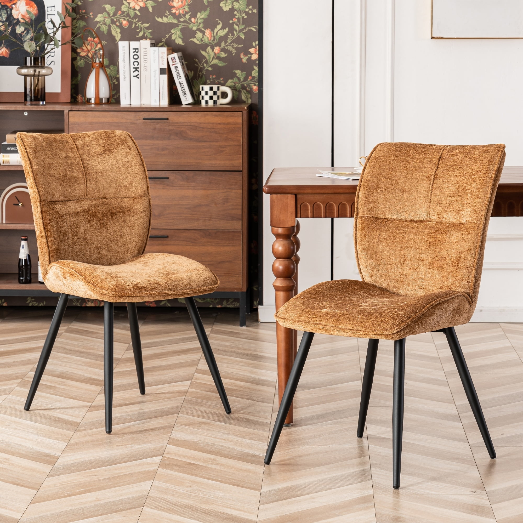 Fabric Upholstered High Back Dining Chairs Set of 2 Caramel - Walmart.com