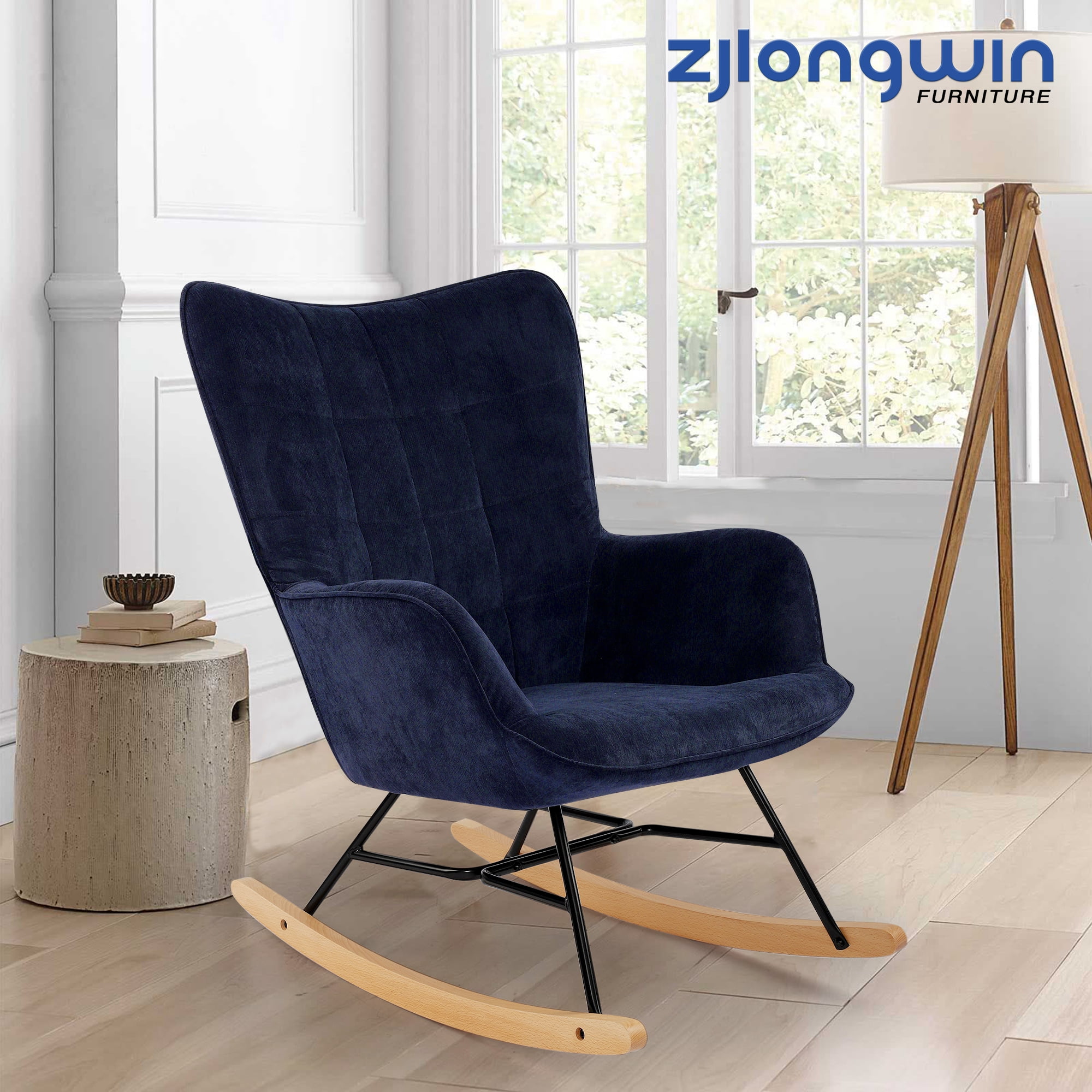 Fabric Upholstered Nursery Rocking Accent Chairs with High Backrest ...