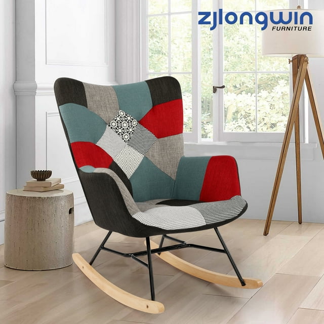 Fabric Upholstered Nursery Rocking Accent Chairs with High Backrest ...