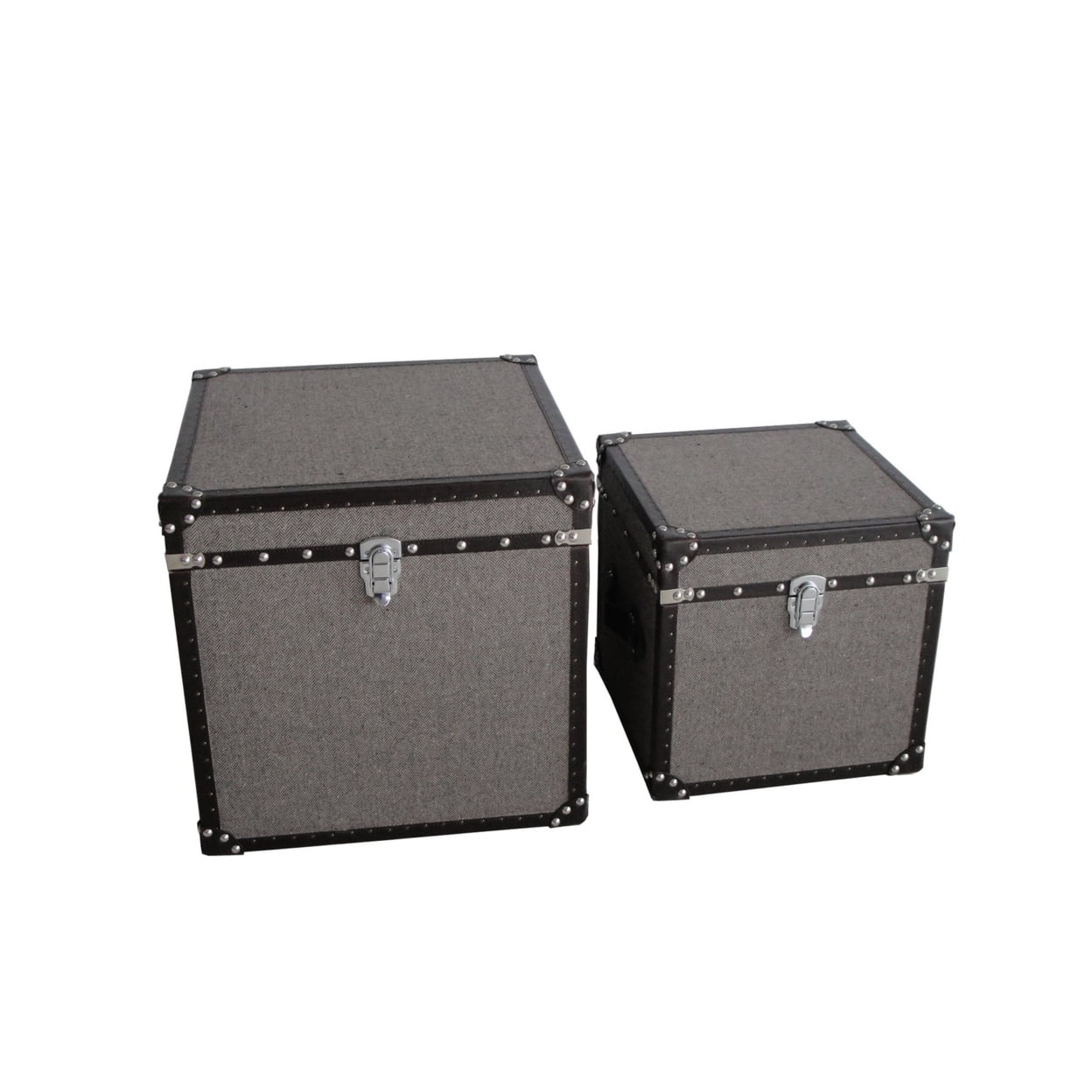 Fabric Upholstered Square Trunk with Nailhead Details, Gray, Set of 2 ...