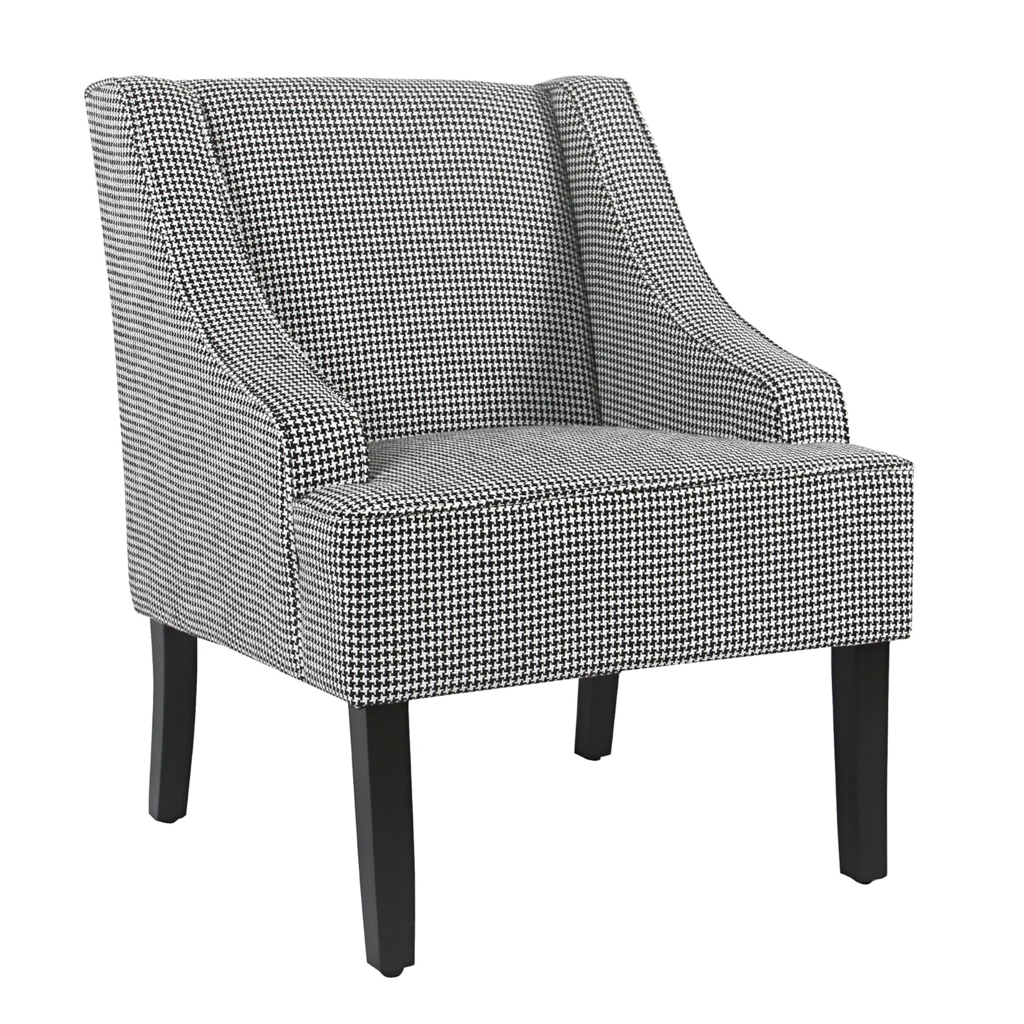 Fabric Upholstered Wooden Accent Chair with Check Pattern, Black and ...