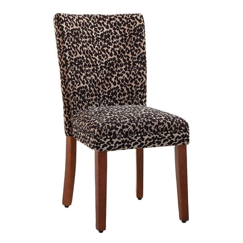 Fabric Upholstered Wooden Parson Chair with Leopard Print, Black and ...