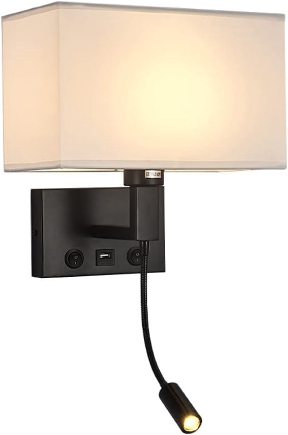 Fabric Wall Lamp Bedroom Wall Mount Reading Light with Switch Modern ...