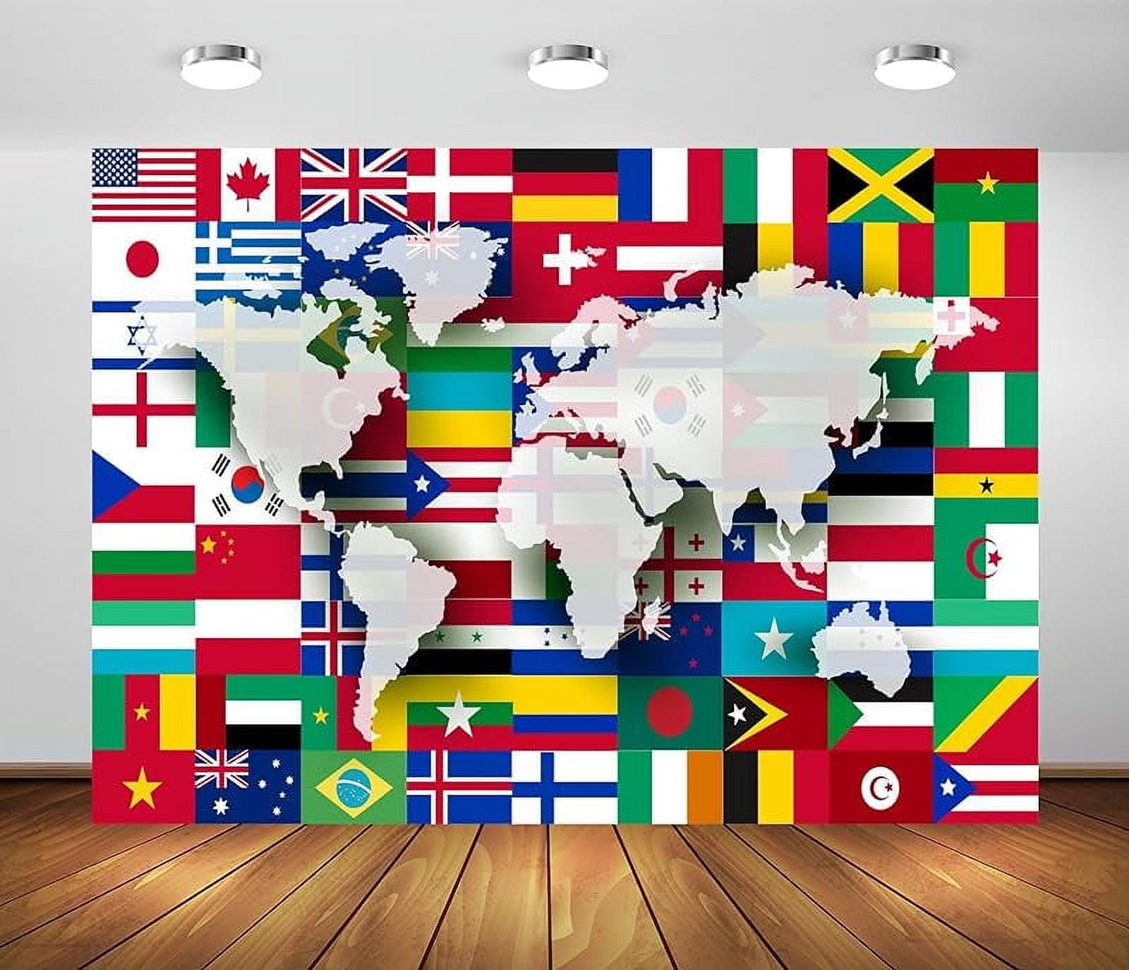 Fabric World Flags Backdrop World Map International Flag Country Flags ...