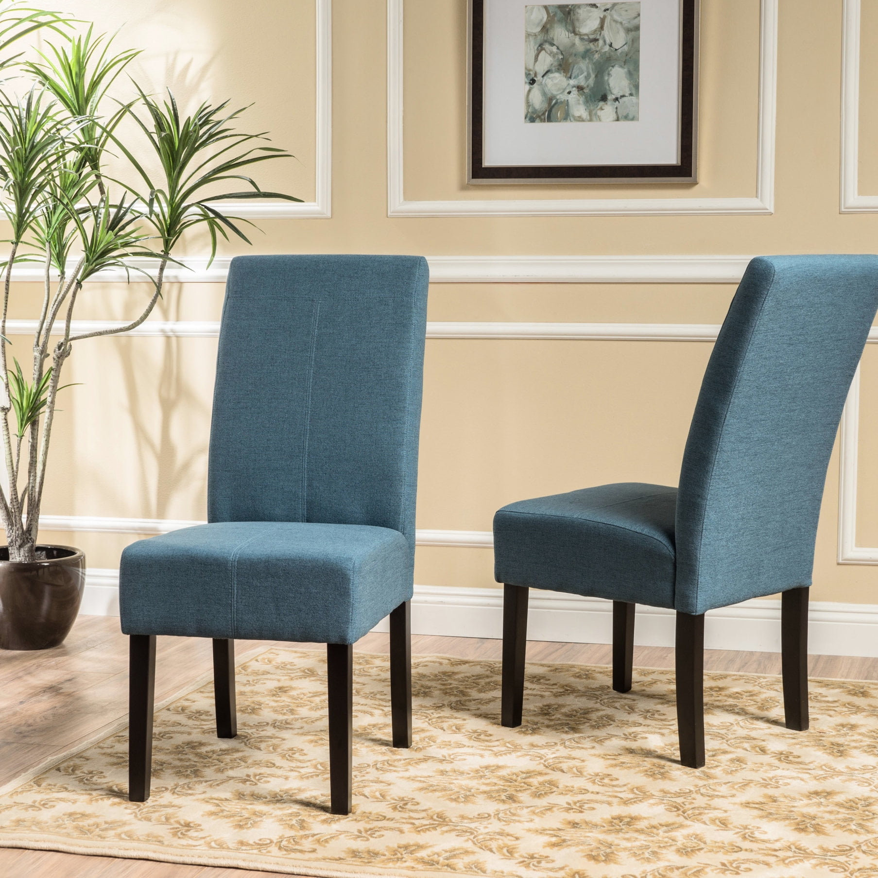 Fabric blue dining chairs set of 2 with exact angles for stylish dining ...