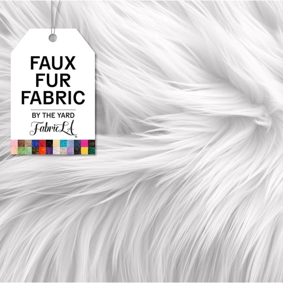 FabricLA Faux Fur Fabric Fluffy Fuzzy Fake Fur by The Yard, White Half ...