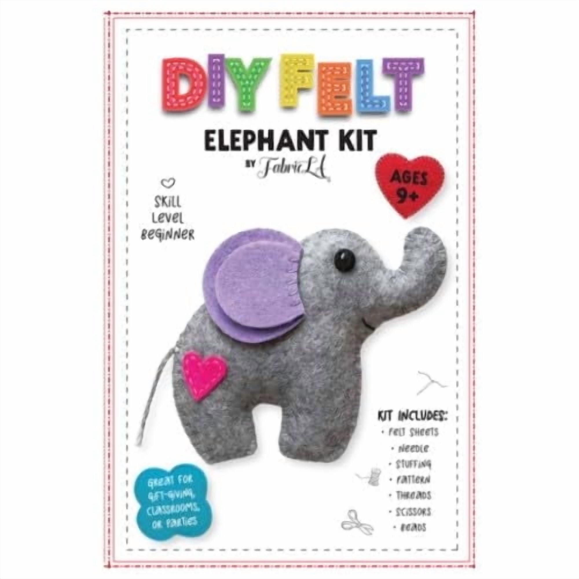 FabricLA Felt Elephant Craft Kit Beginner Sewing Project for Ages 9 and ...