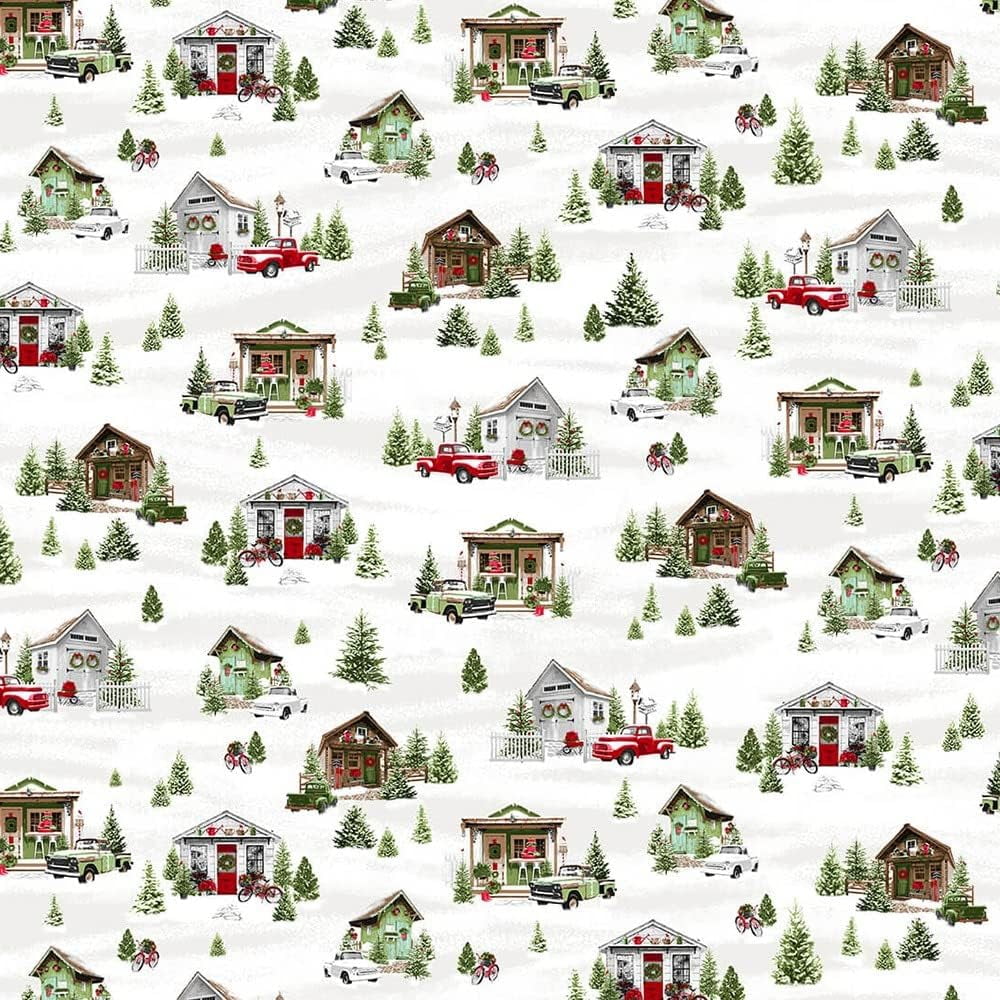 Fabrics Holiday Happy Place Jan Shade Beach She Sheds with Red Trucks ...