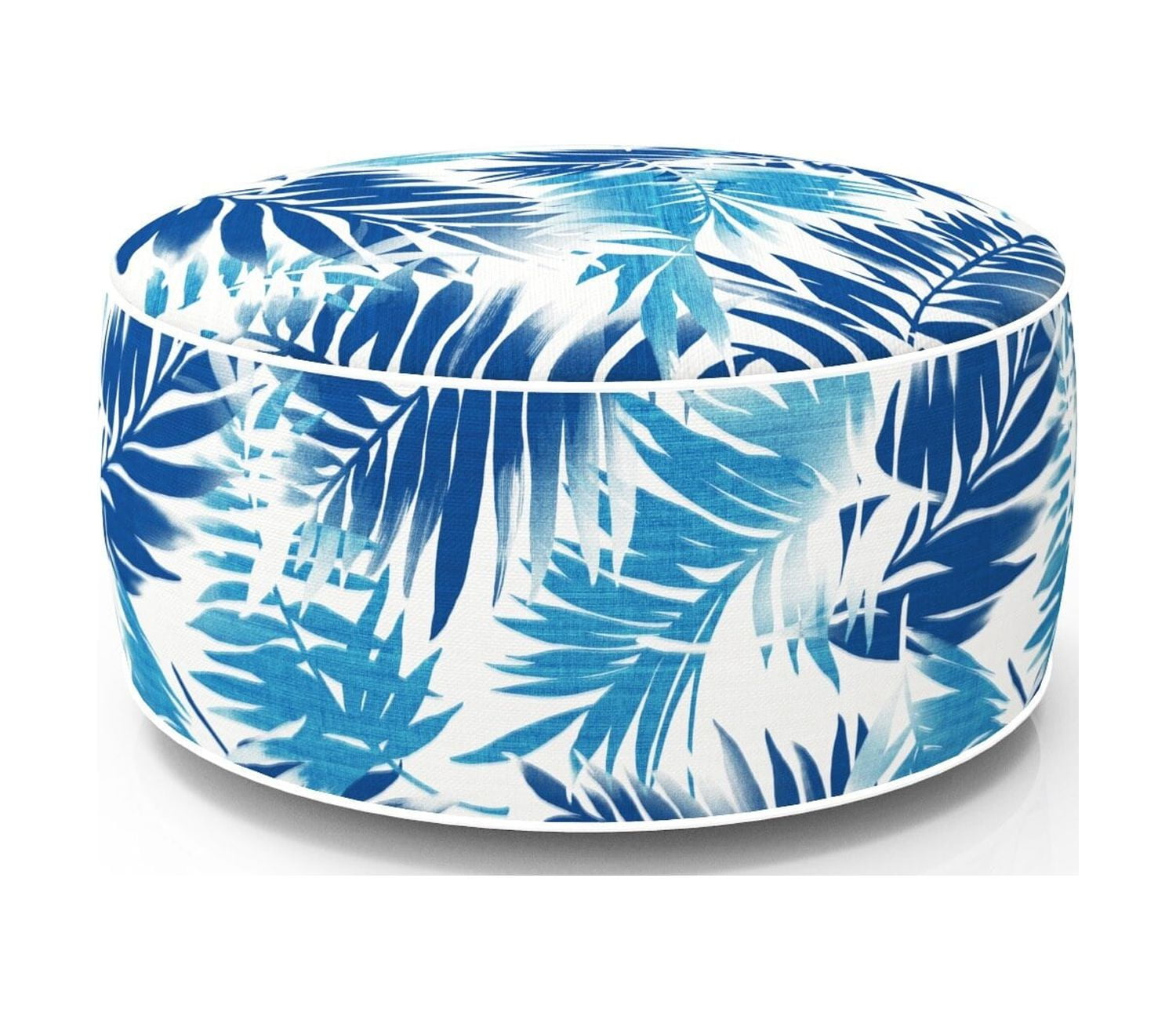 Fabritones Inflatable Footstool Ottoman Blue Leaves Round 21x9 Inch ...