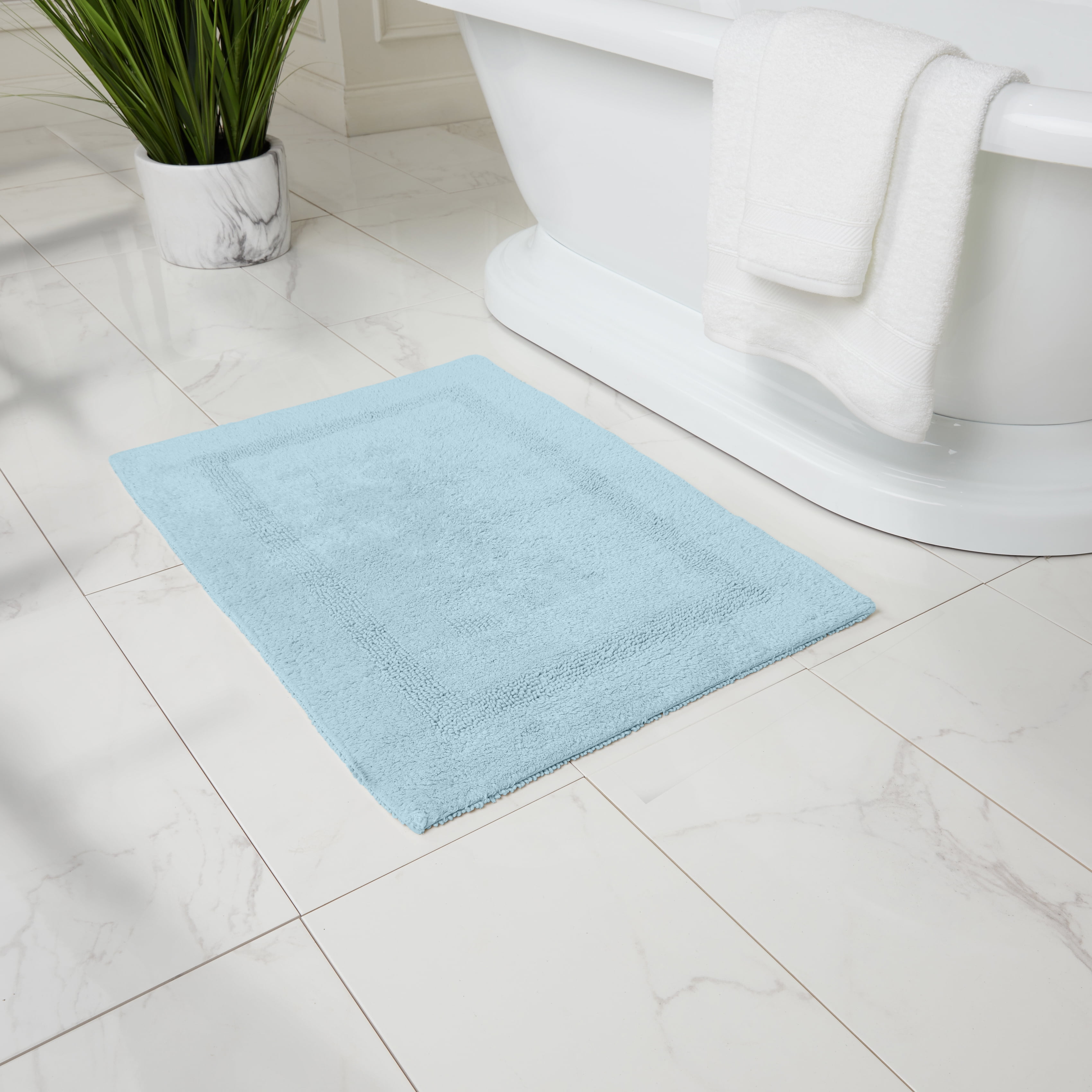 Fabstyles Border Blue Cotton Bath Rugs, 24 in x 36 in, 2 Pieces ...