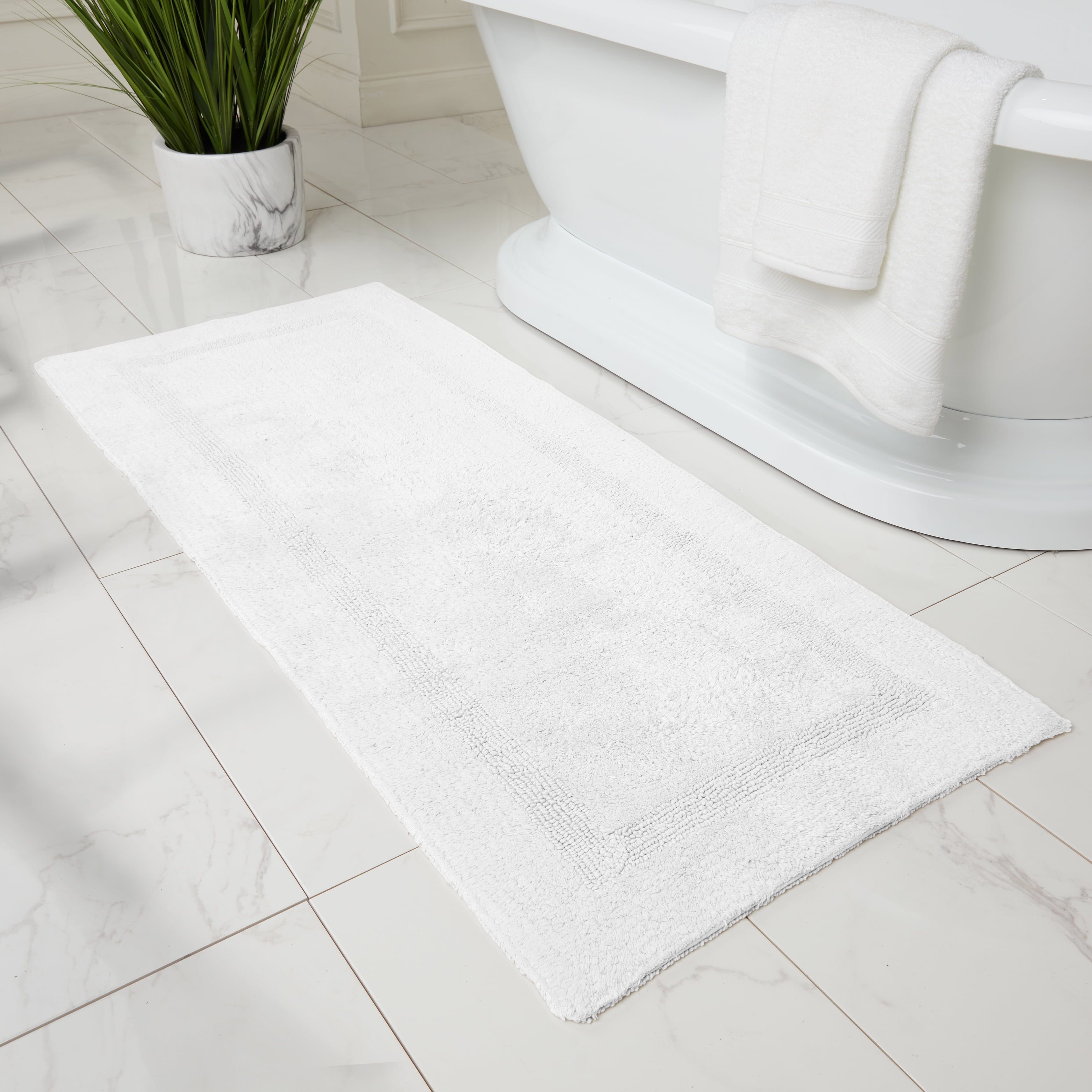 Fabstyles Border White Cotton Bath Rugs, 24 in x 60 in, 2 Pieces ...