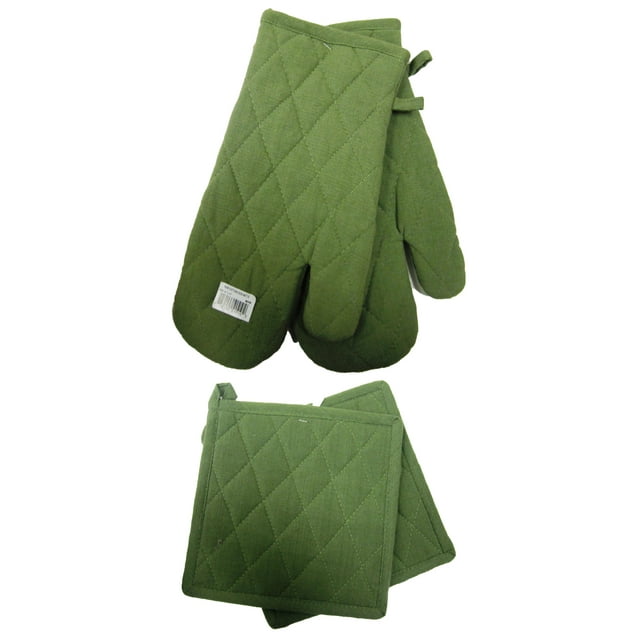 Fabstyles Solo Oven Mitt and Potholder Set of 4, 100% Cotton 2 Piece ...
