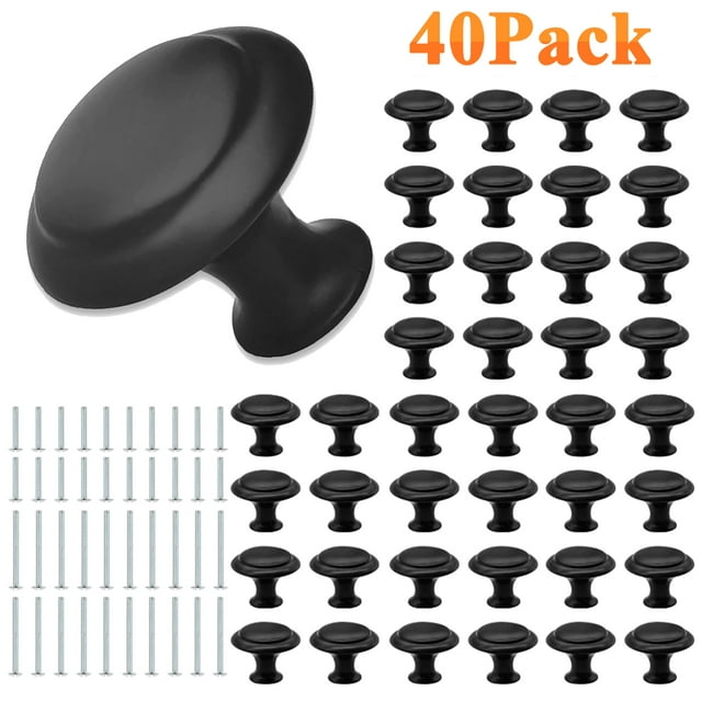 "Fabulas 40 Pack Cabinet knobs, Small Black Round Door Knobs 1-3/16"" for Dresser, Kitchen ...
