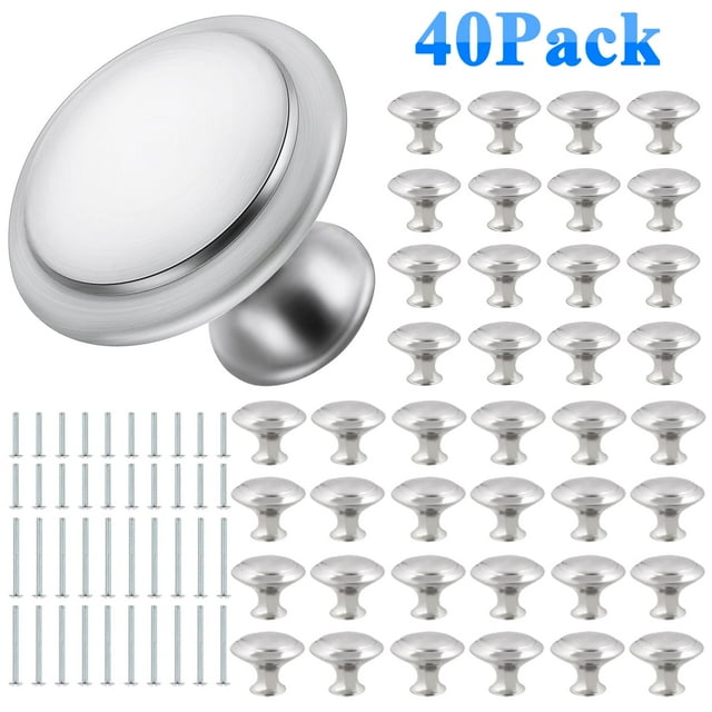 Fabulas 40 Pack Cabinet knobs, Silver Kitchen Cabinet Knobs 1-3/16" Handles Knobs for Dresser ...