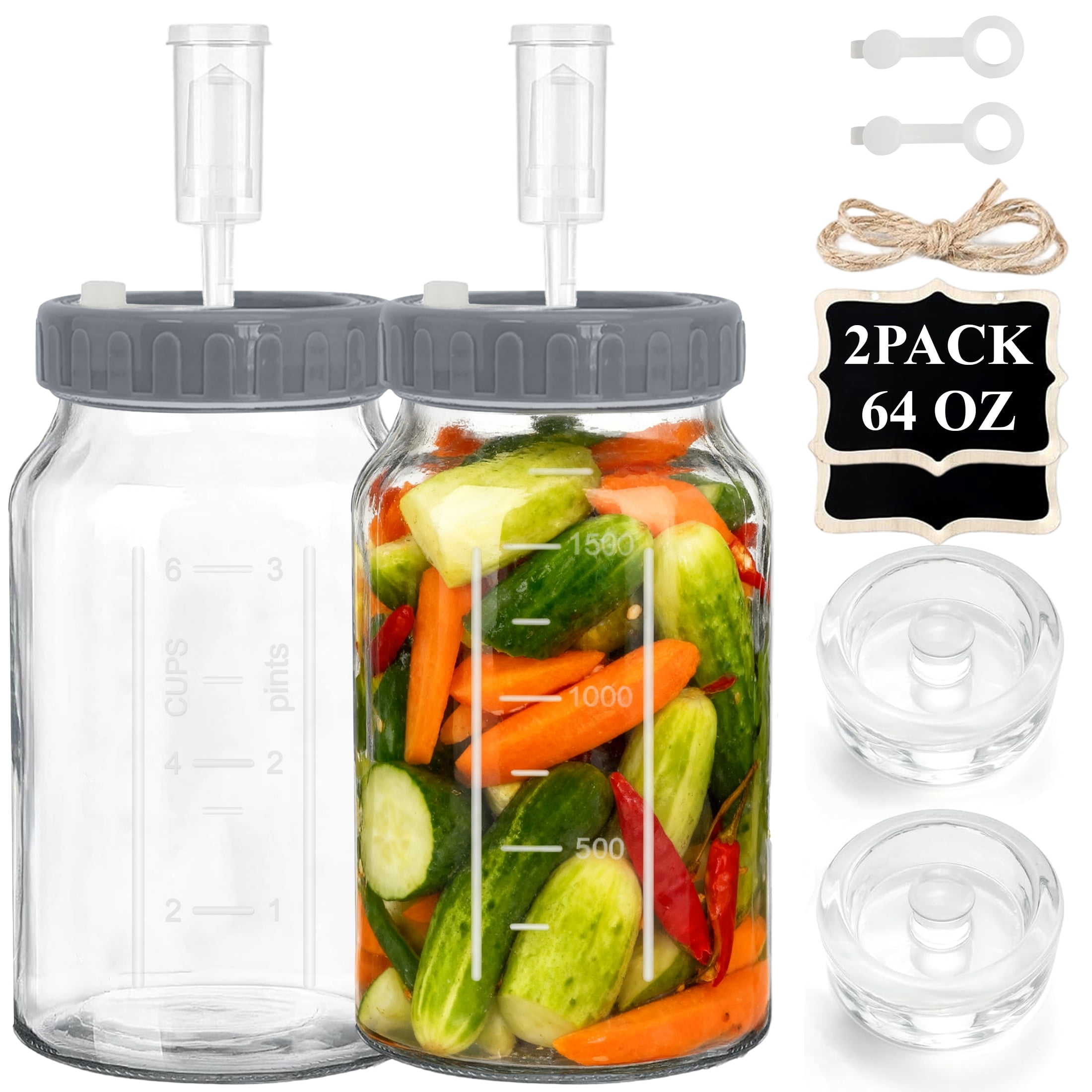 Fabulas Fermentation Jars with Weights & Airlocks, 2 Pack 64oz Glass ...