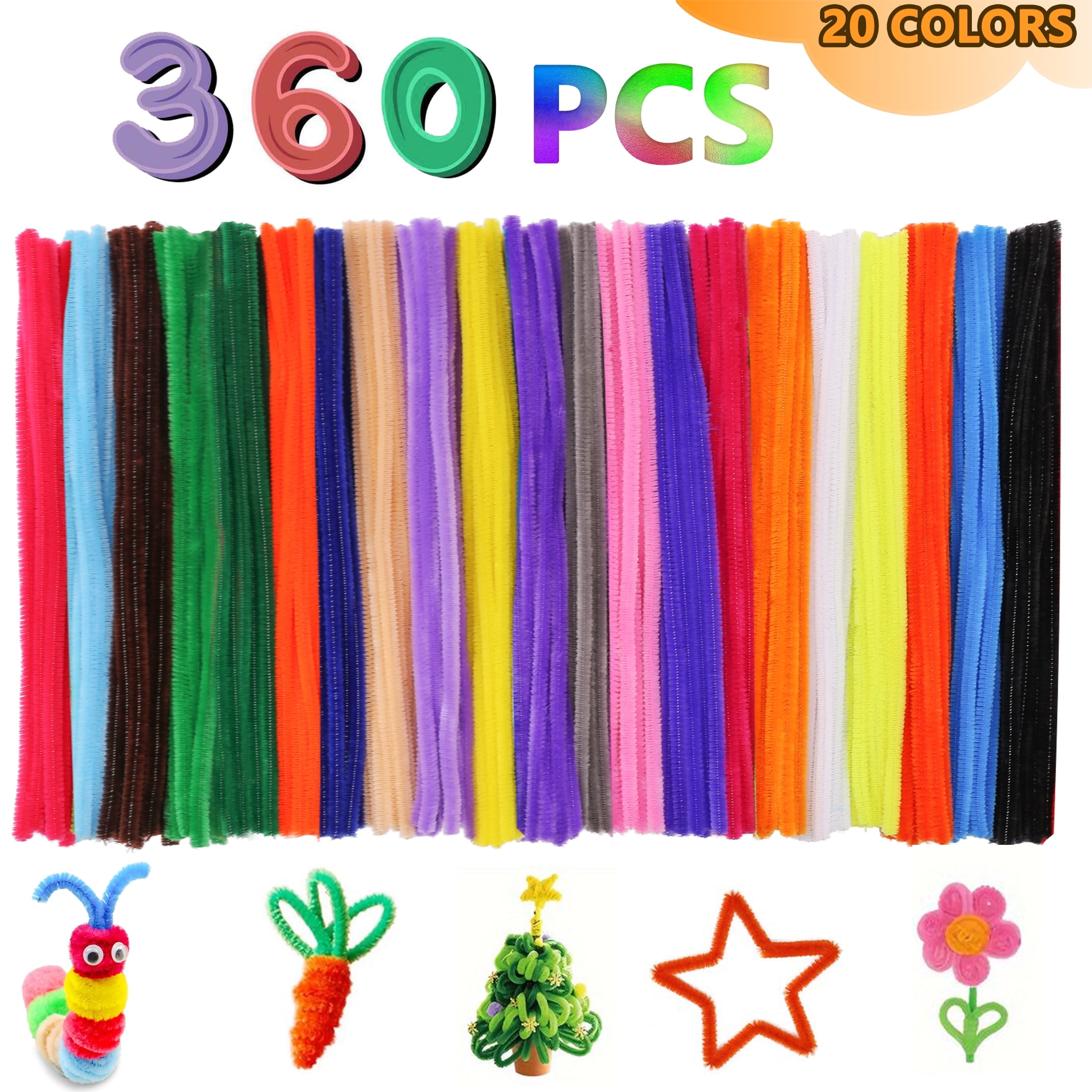 Fabulas Pipe Cleaners for Crafts, 360 Pcs 20 Colors for Crafting DIY ...