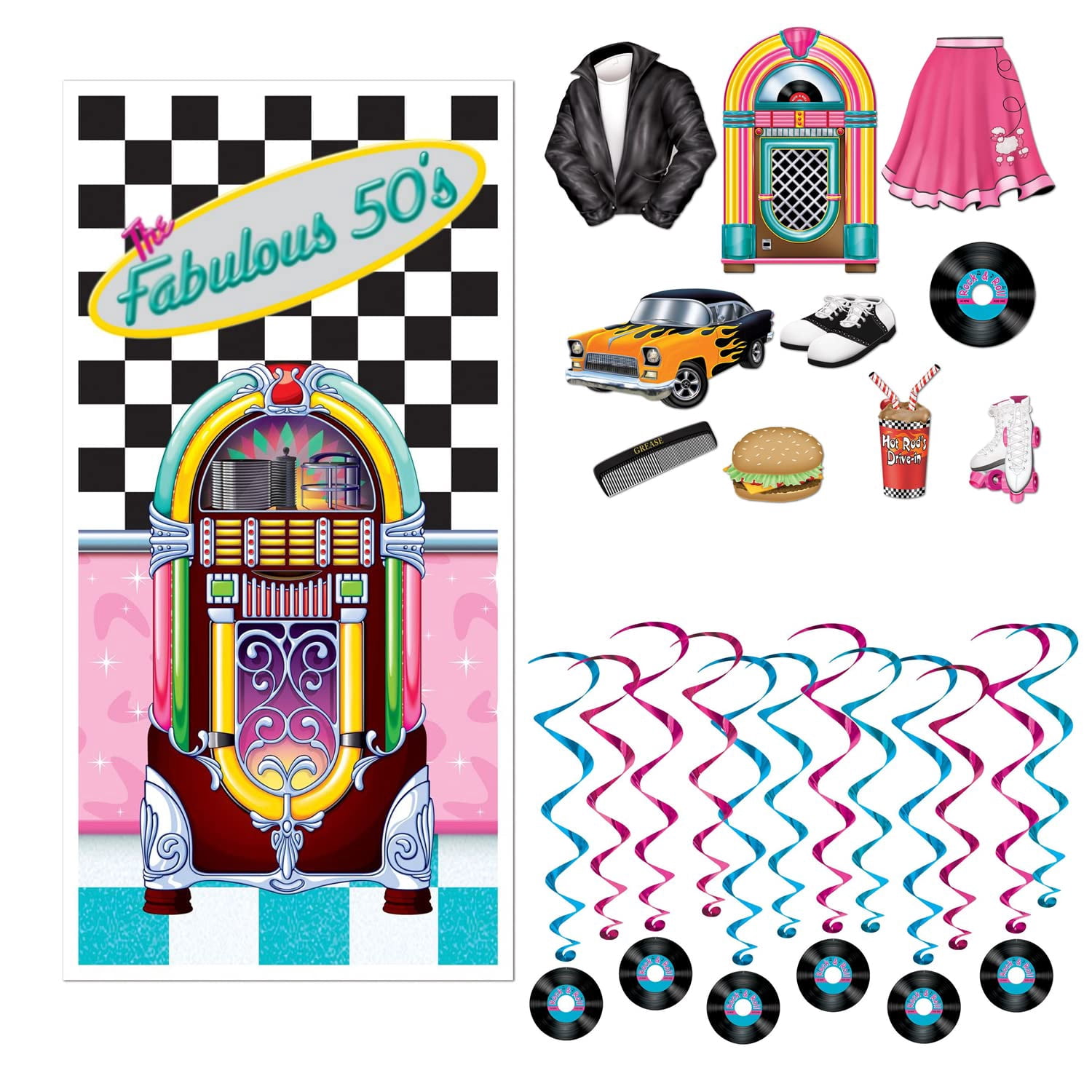 Fabulous 50s Themed Door GP27 Cover Rock n Record Dangling Whirls ...