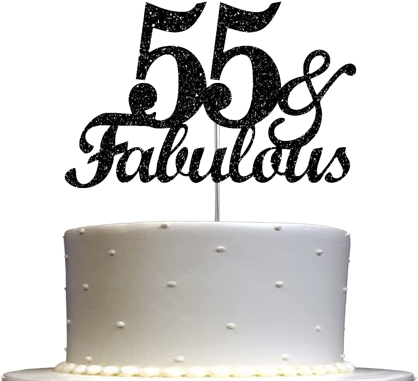 Fabulous & 55 Black Glitter Cake Topper, 55th Birthday Party ...