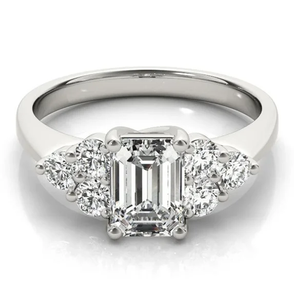 Fabulous Cluster Wedding Ring, 1.6 CT Emerald Cut Simulated Diamond ...