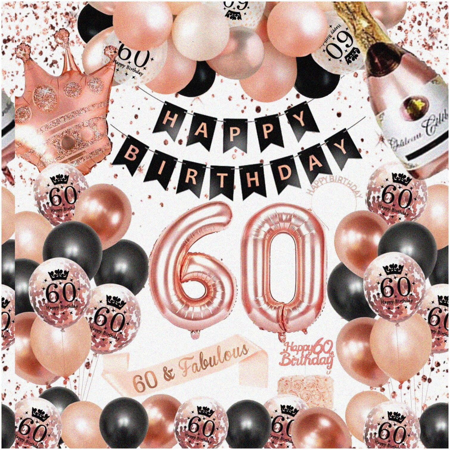 Fabulous Rose Gold 60th Birthday Celebration Kit - Happy 60th Banner ...