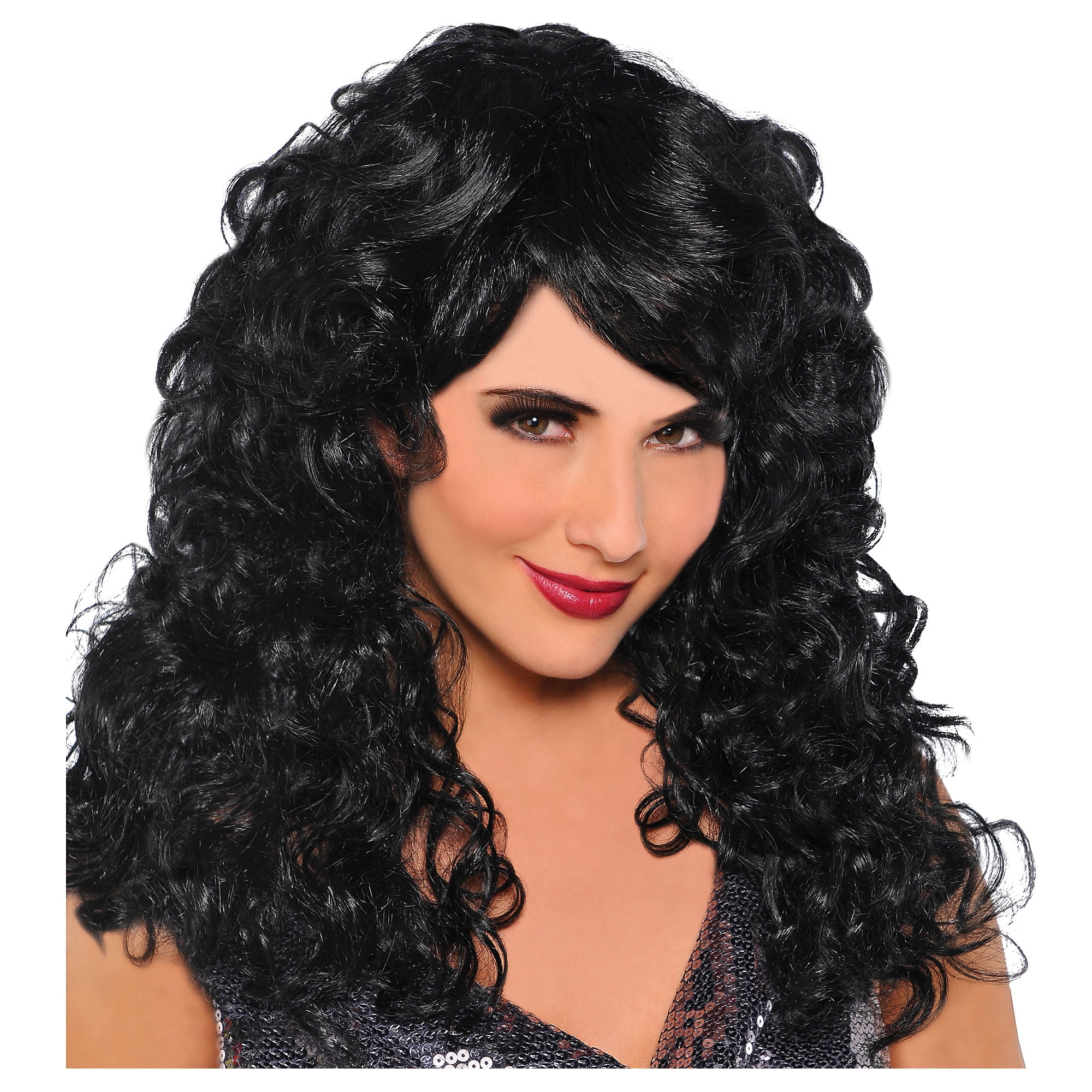 Fabulous Wig Long Curls Black Fancy Dress Up Halloween Adult Costume ...