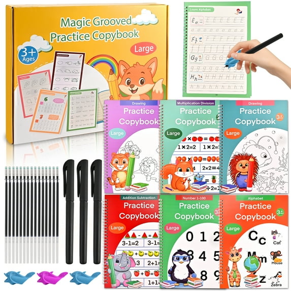 Faburo Magic Grooved Writing Practice for Kids Ages 3-8,6 Reusable ...