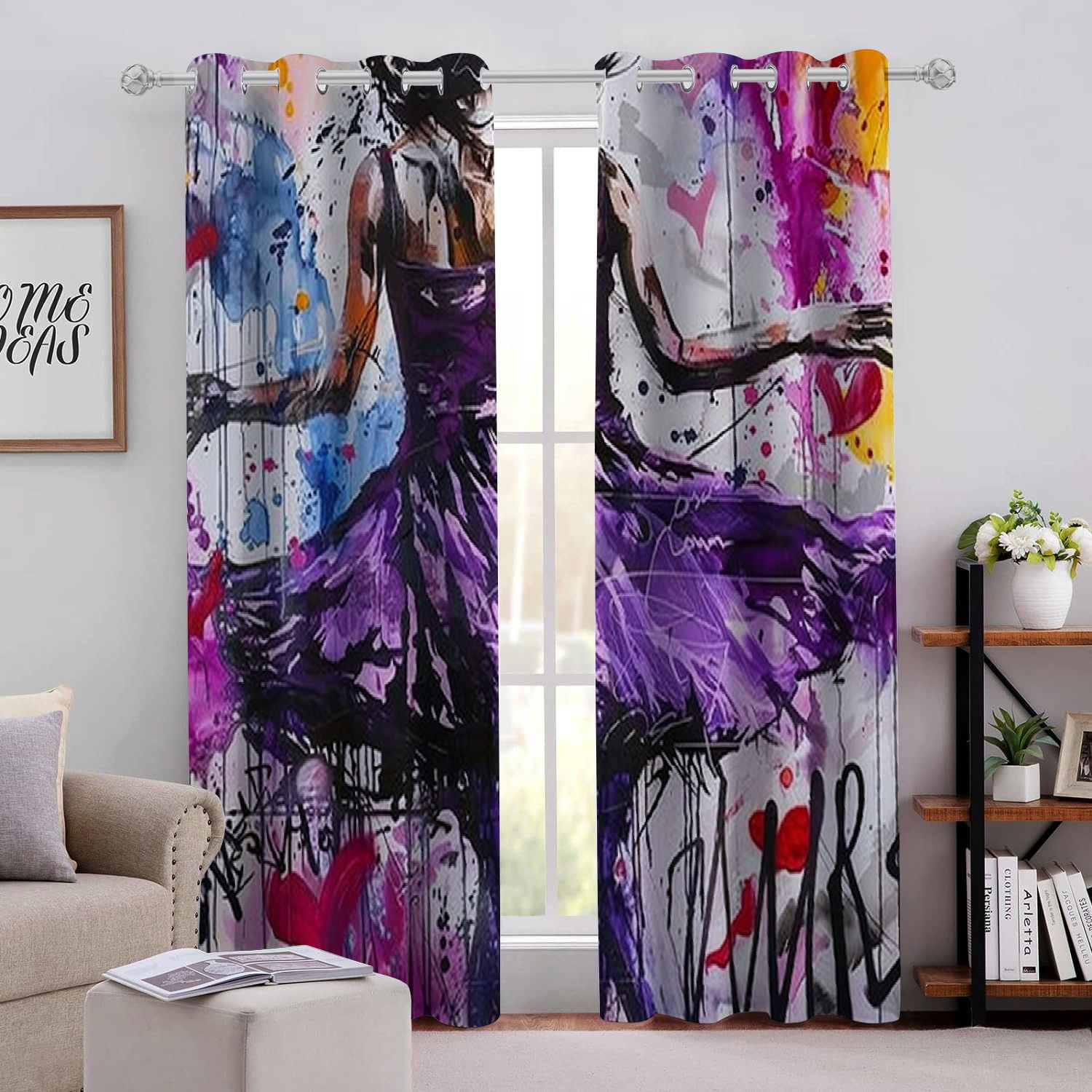 Facannap Abstract Art Perforated Blackout Curtains 2-Pack for Light ...