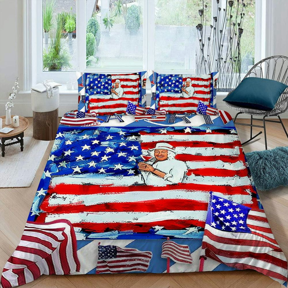 Facannap American Flag 3-Piece Bedding Set (Single-Sided Print ...