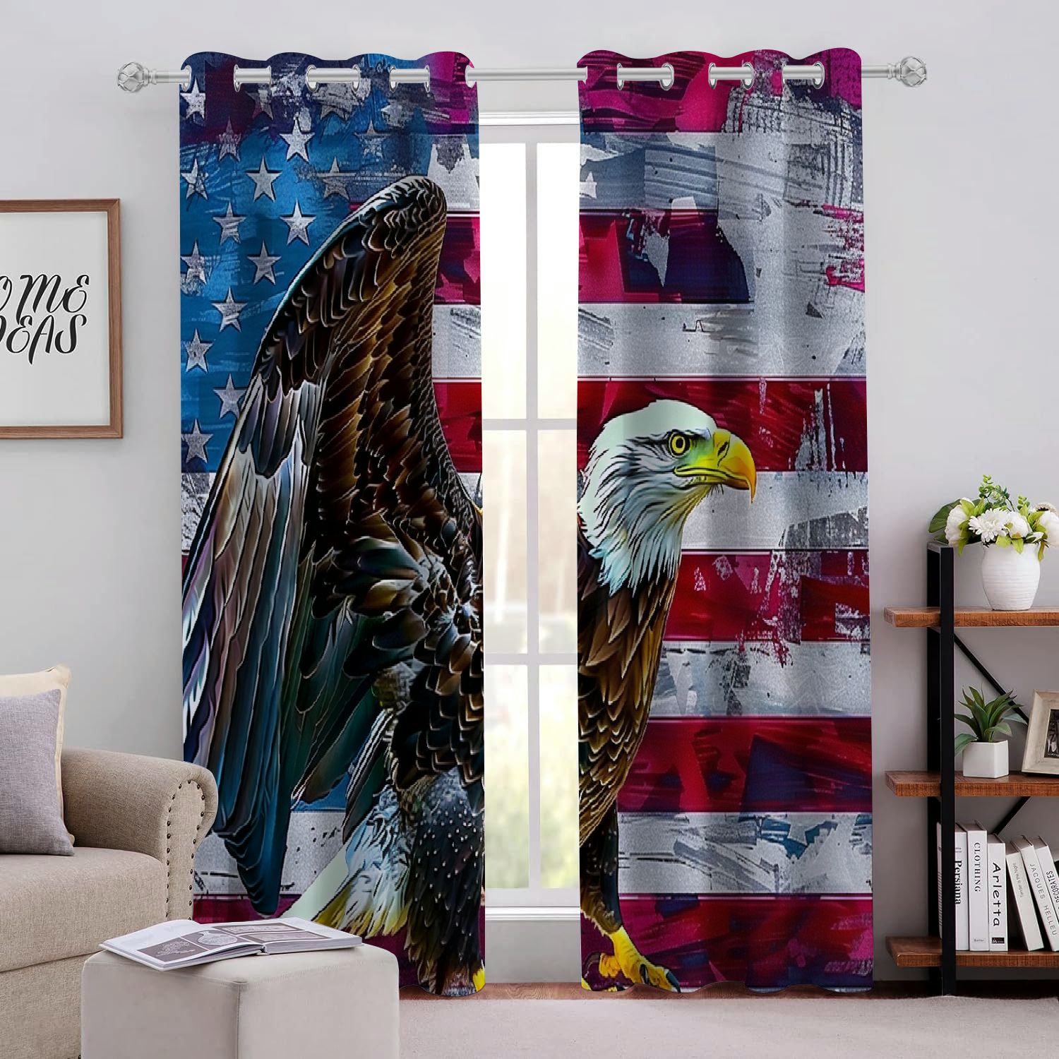 Facannap American Flag Digital Art Perforated Blackout Curtains 2-Pack ...